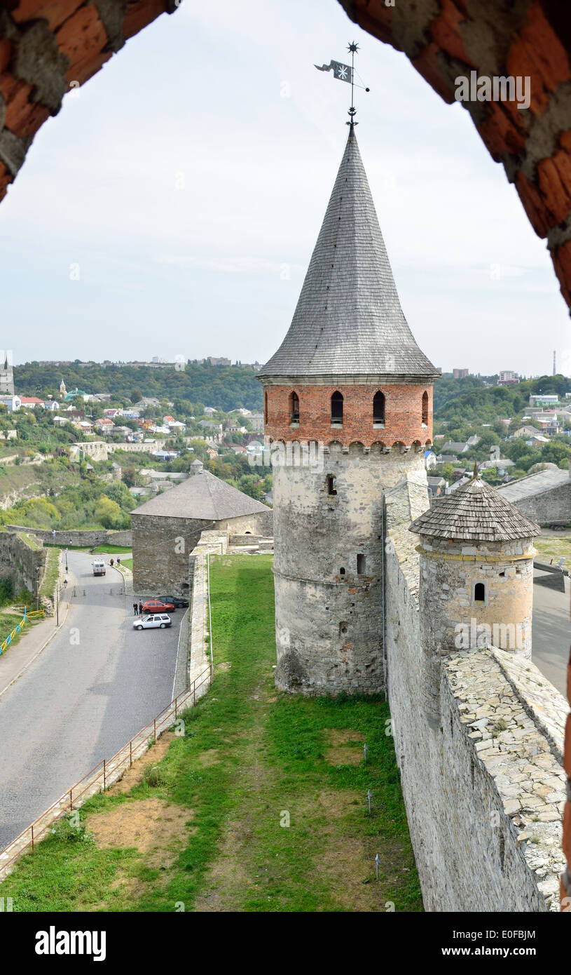 Medieval fortress above the Ukrainian town Kamianets-Podilskyi Stock ...