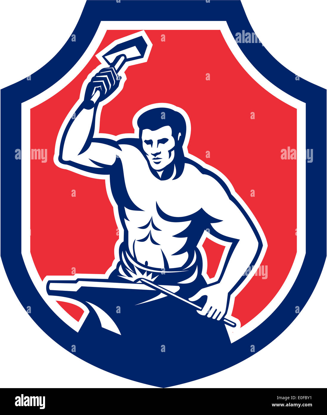 Illustration of a blacksmith worker striking anvil with hammer facing ...