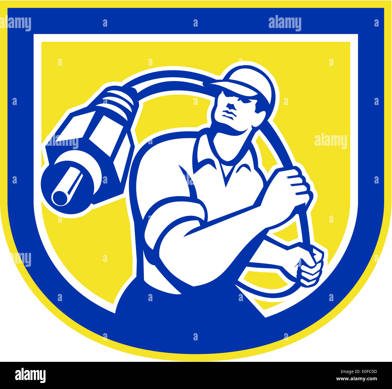 Illustration of a cable tv installer guy wielding a coaxial coax cable ...