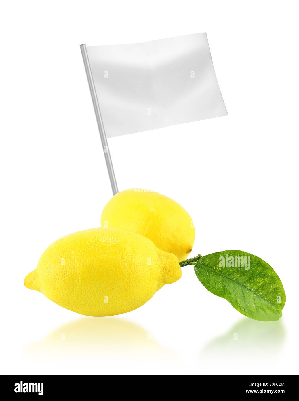 Healthy and organic food concept. Fresh lemon with flag showing the ...