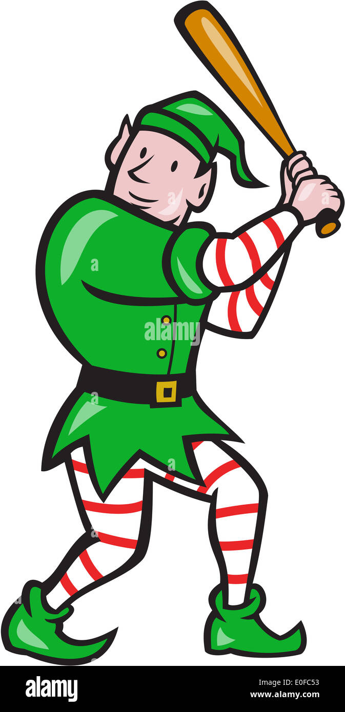 Illustration of an elf baseball player batter hitter batting with bat ...