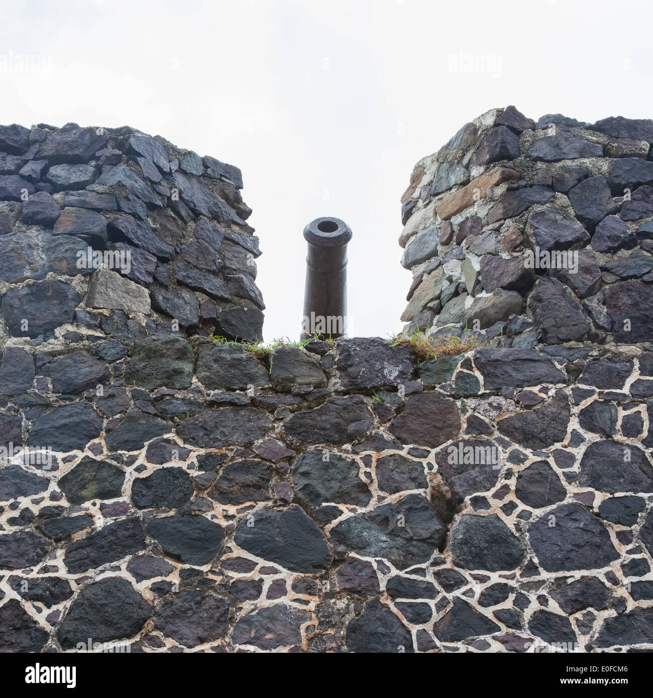 Very old rusted canon on top of an old wall, Caribbean Stock Photo - Alamy