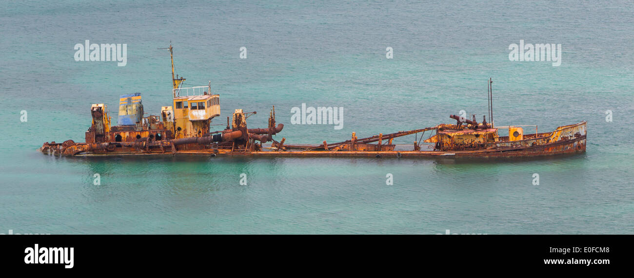 Unidentified sunken vessel at the coast of the Caribbean Isle of Saint ...