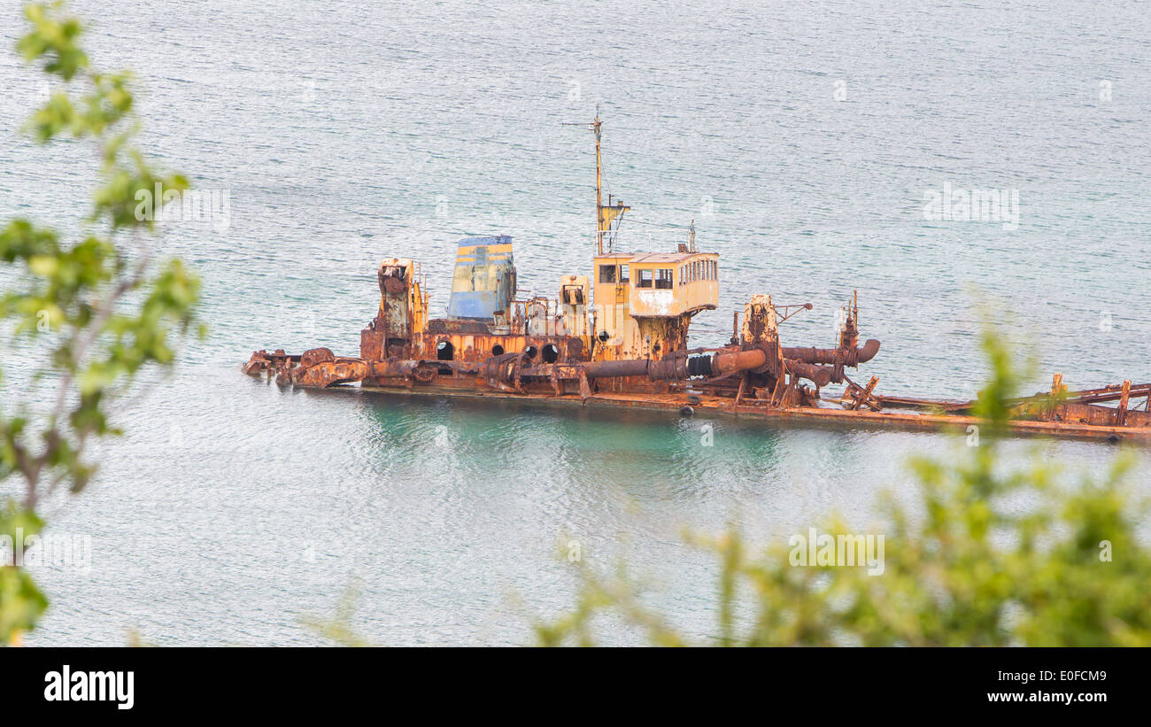 Unidentified sunken vessel at the coast of the Caribbean Isle of Saint ...