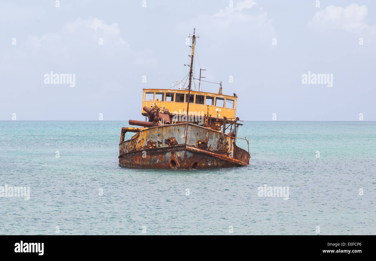 Unidentified sunken vessel at the coast of the Caribbean Isle of Saint ...
