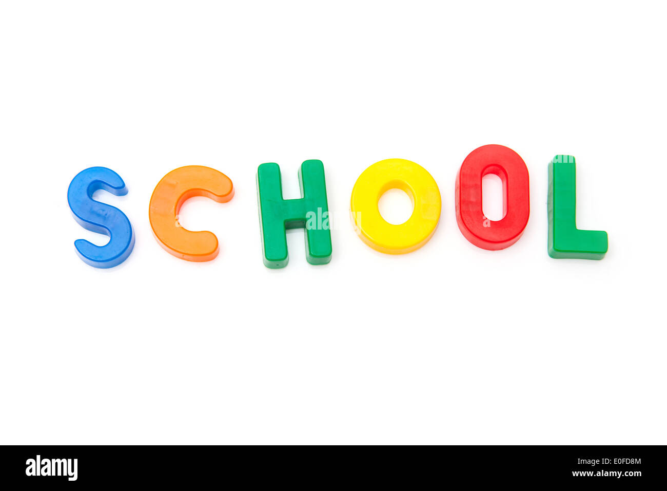 School written in magnetic letters. on a white studio background Stock ...