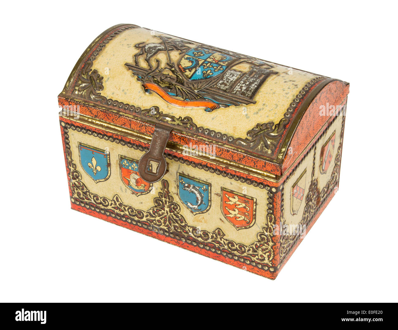 Very old metal chest, isolated on a white background Stock Photo - Alamy