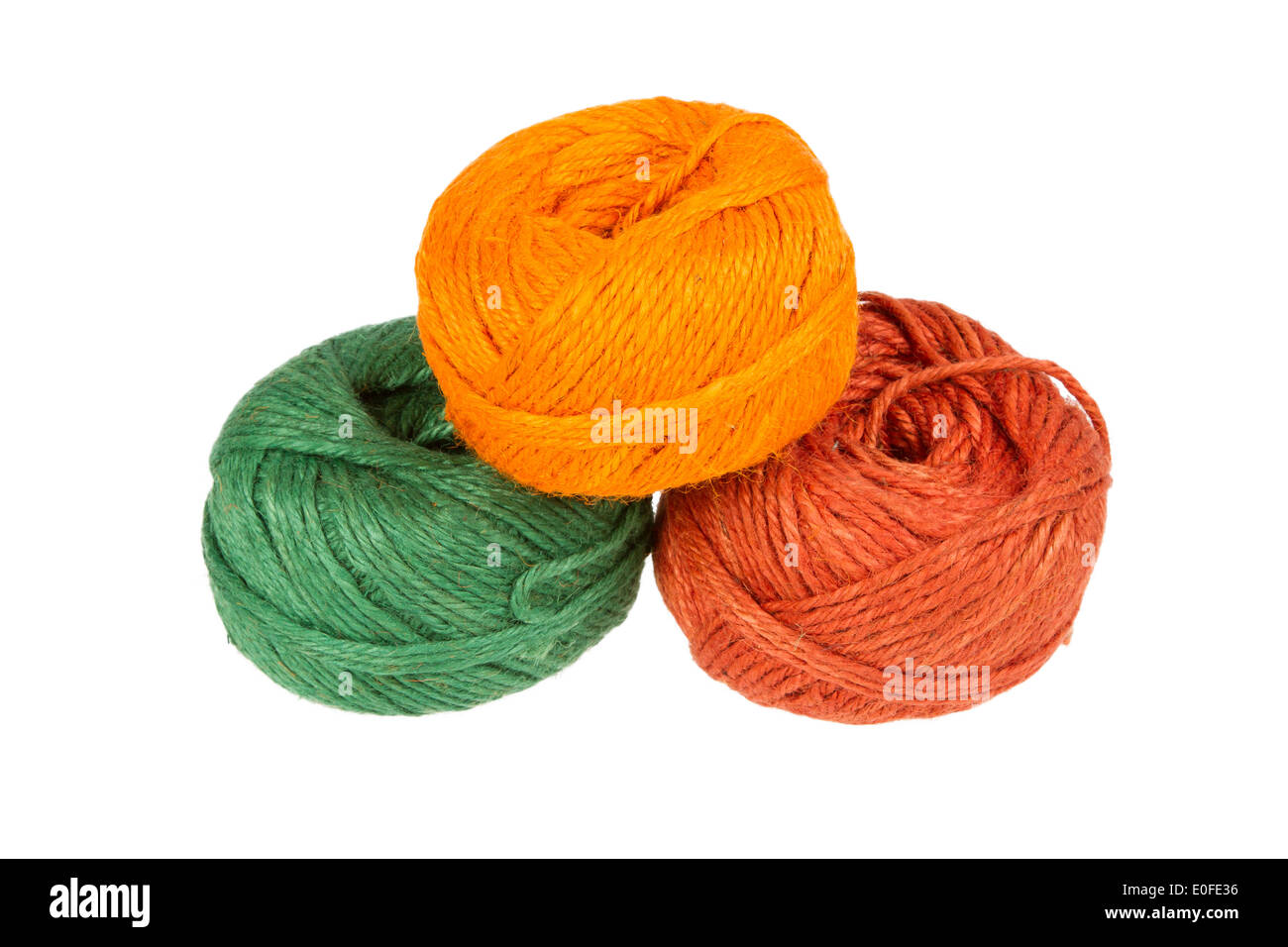 Three colours of knitting yarn isolated on a white background Stock ...