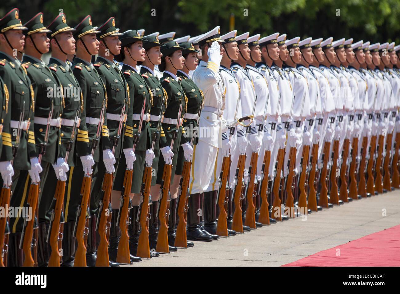 Beijing, China. 12th May, 2014. Female members of the guard of honor ...