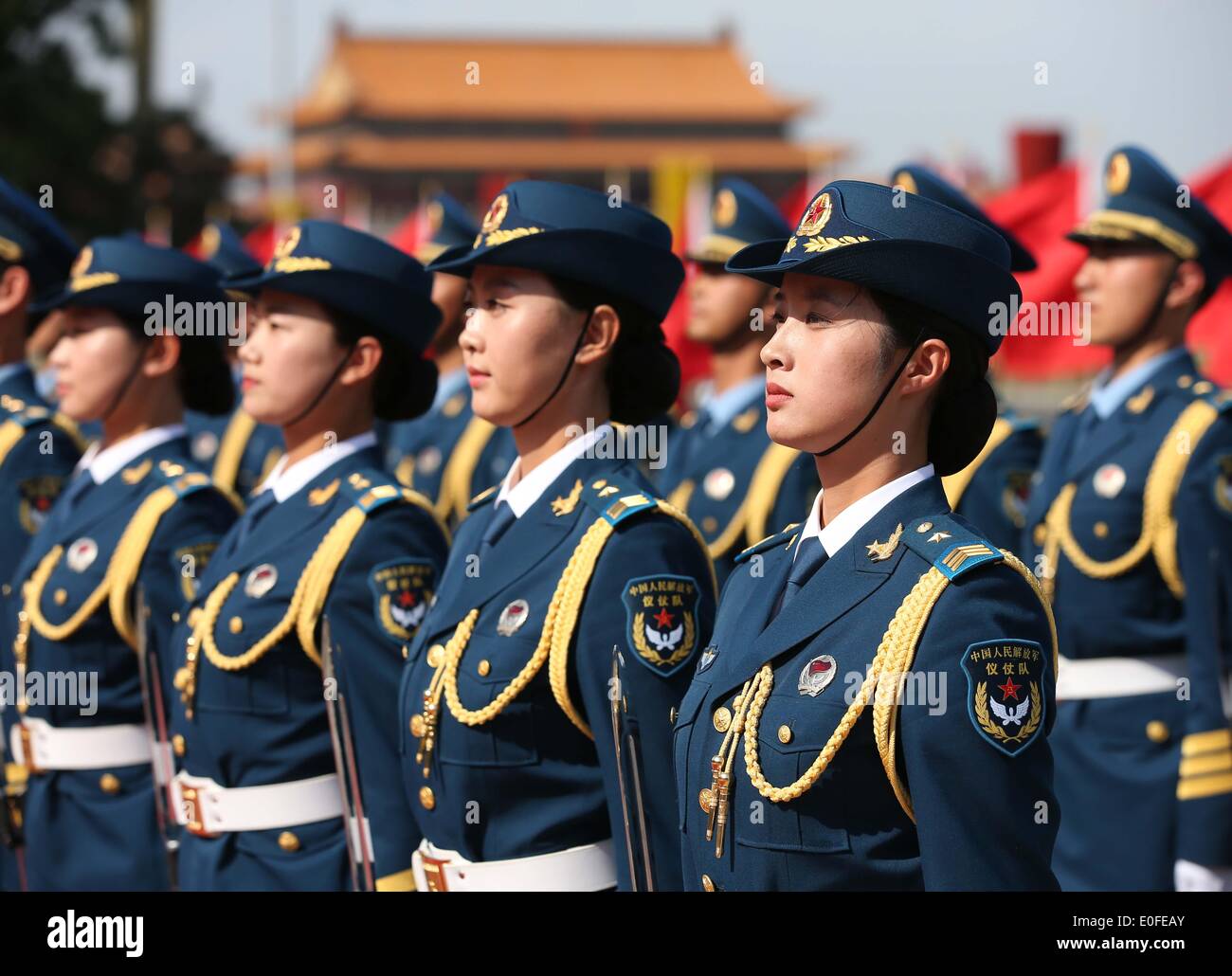 Beijing, China. 12th May, 2014. Female members of the guard of honor ...