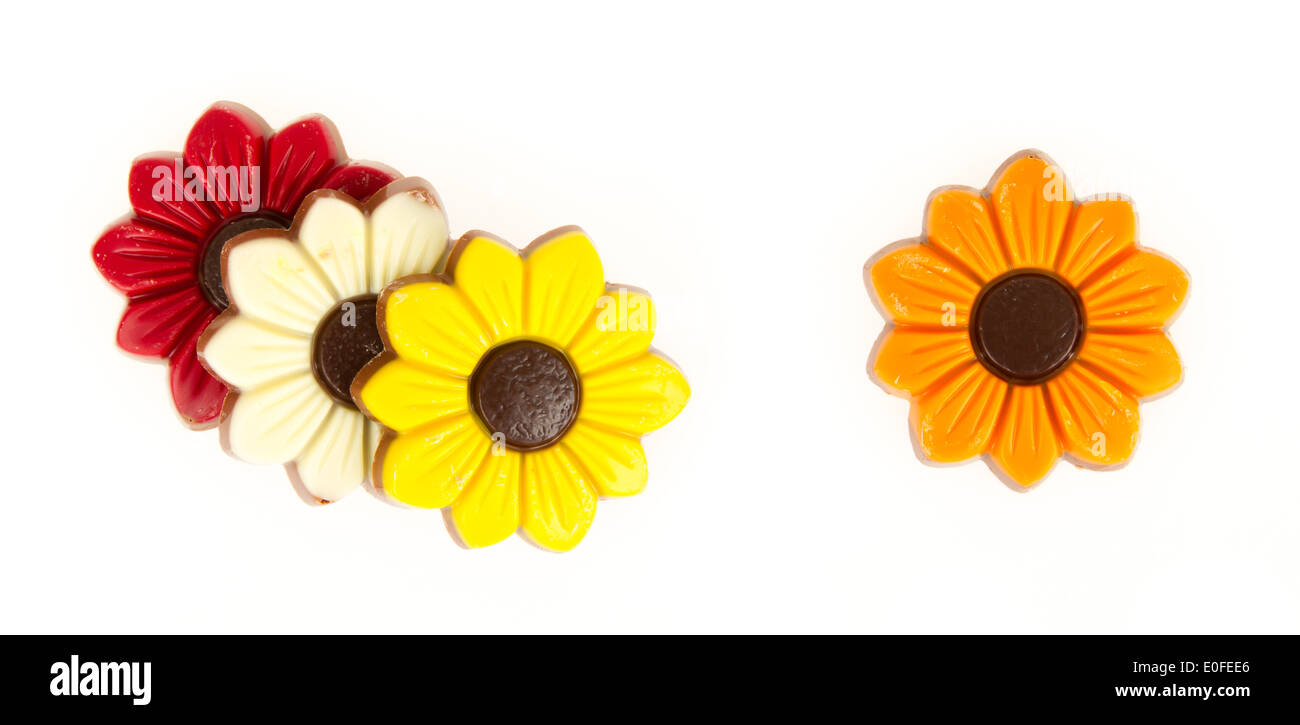 Different colors of chocolate flowers isolated on white Stock Photo - Alamy