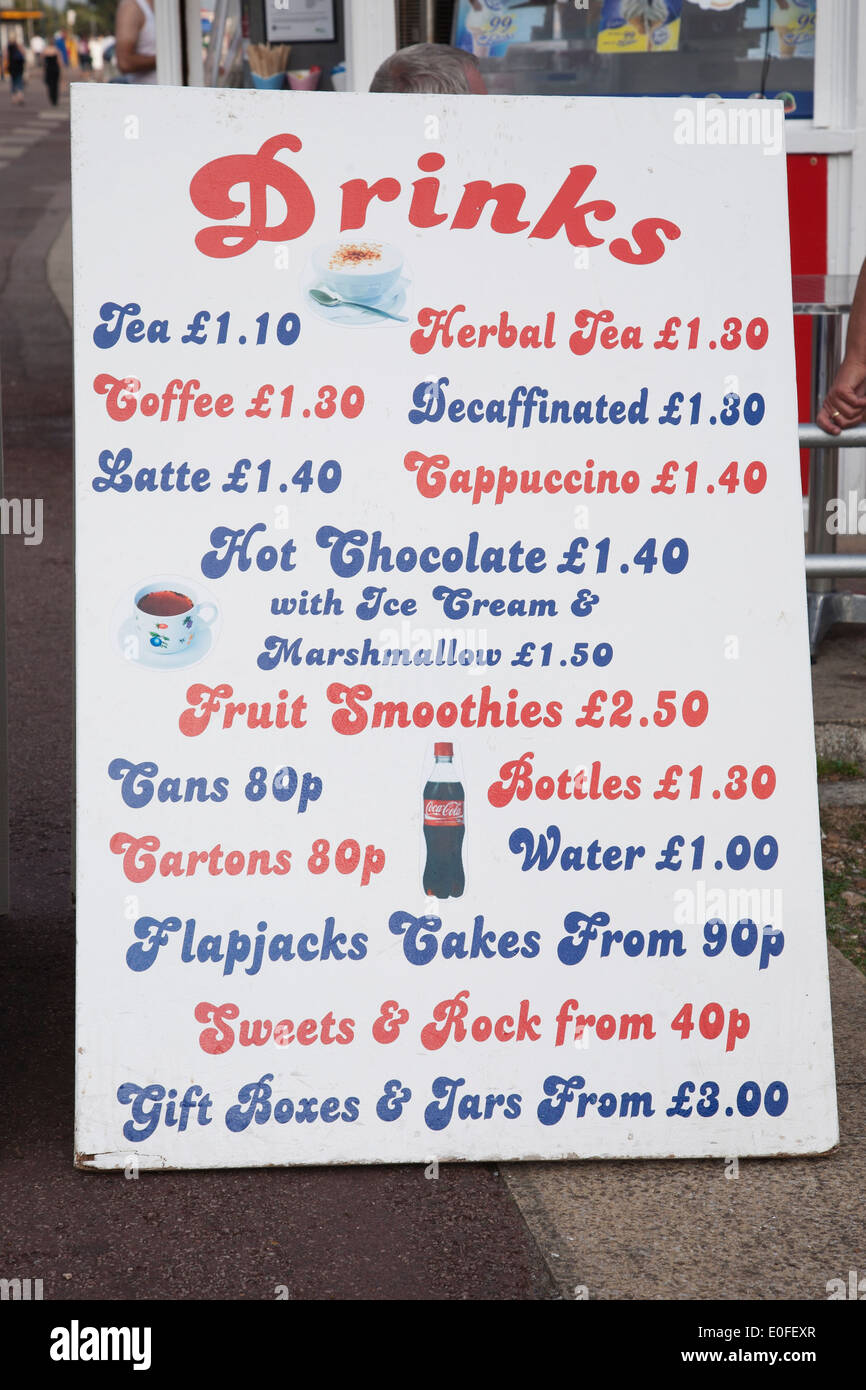 Drink Menu, Southsea, Portsmouth, England, UK Stock Photo - Alamy
