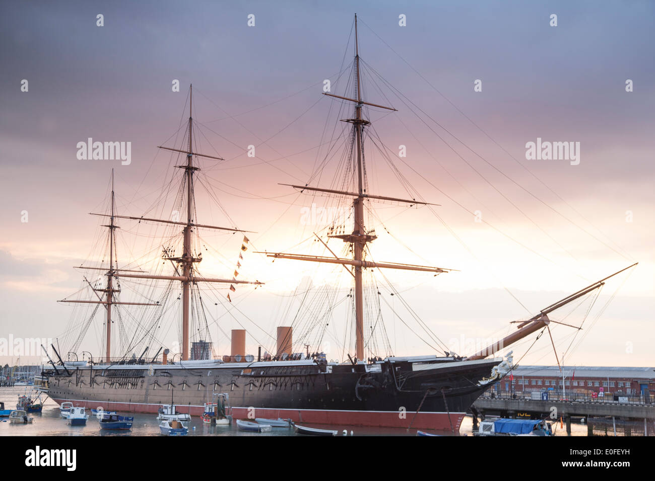 HMS Warrior; Portsmouth Harbour, England; UK at Sunset Stock Photo - Alamy