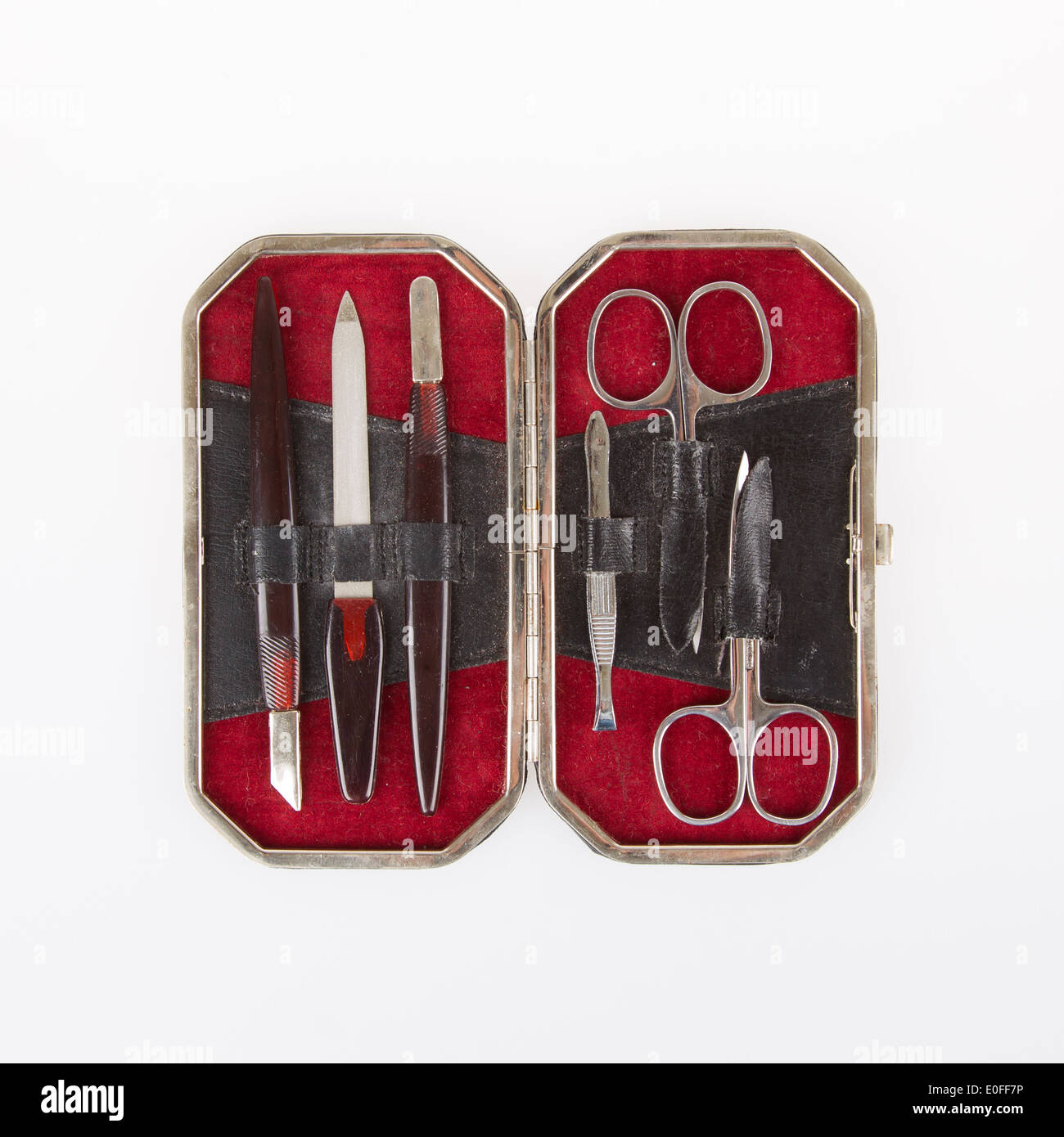 Old manicure set isolated on a white background Stock Photo - Alamy