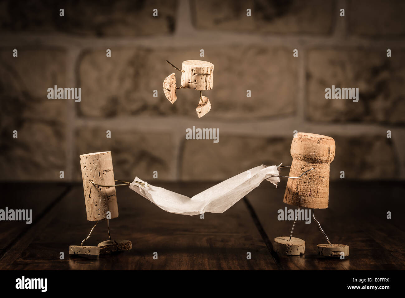 Concept Family have fun, wine cork figures Stock Photo - Alamy