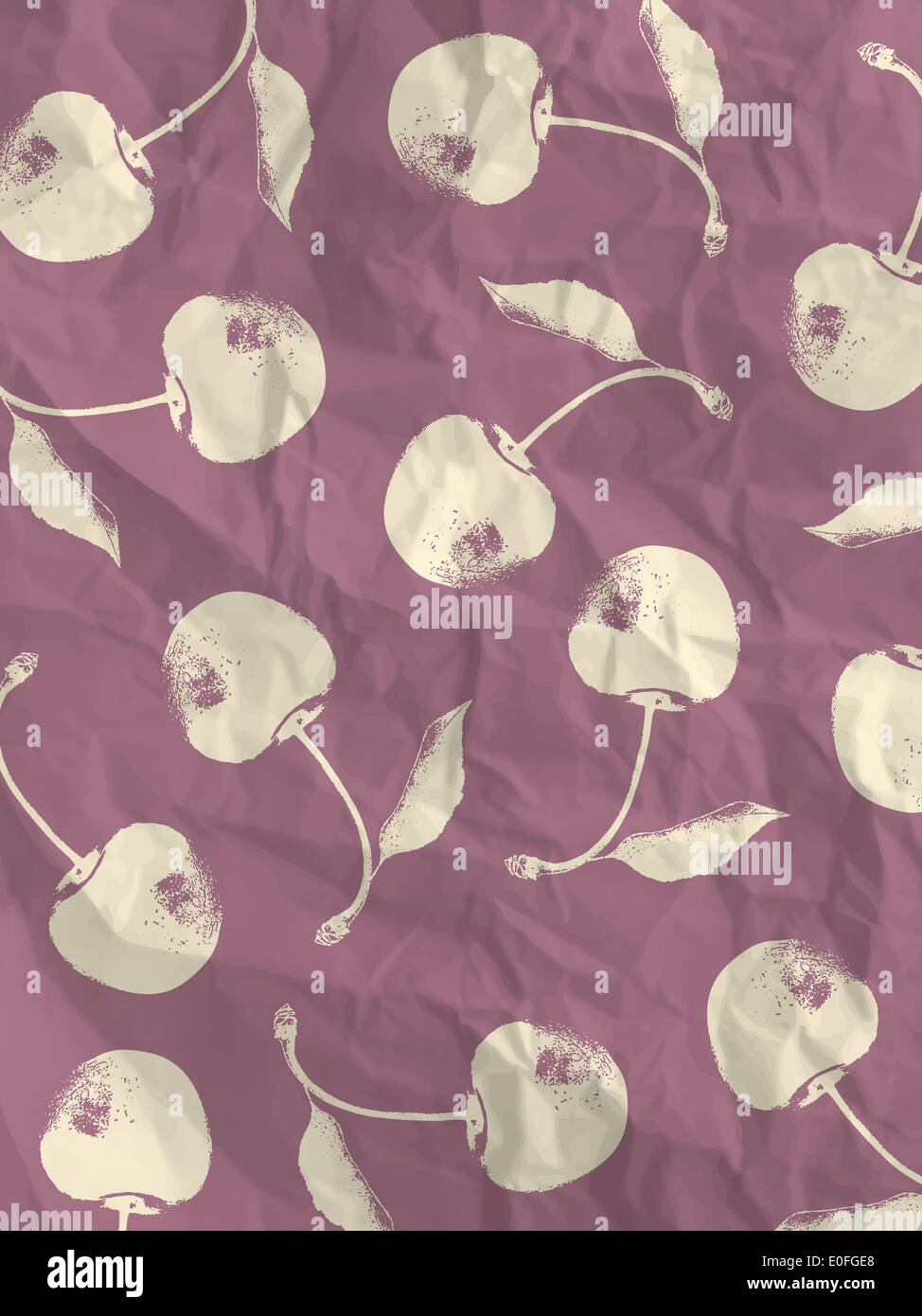 Purple Wrapping Paper With Cherries On Crumpled Paper Texture - Vintage
