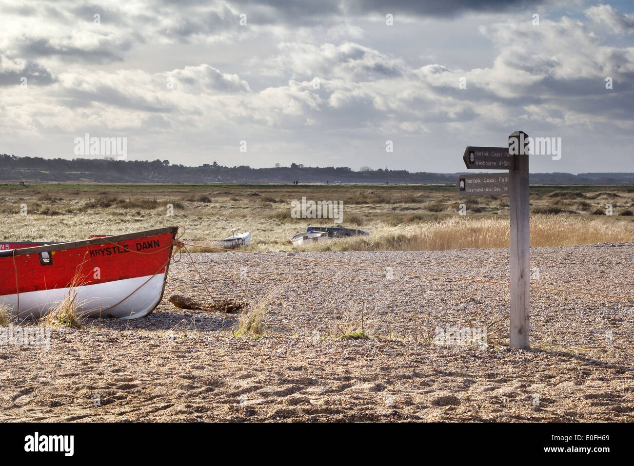 The Peddars Way and Norfolk Coastal Path on the beach shingle at Cley ...