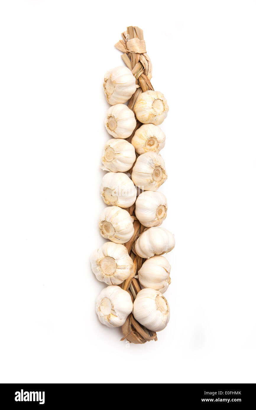 String of Garlic bulbs isolated on a white studio background Stock ...