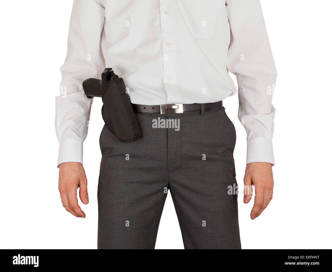 Secret service agent with a gun, isolated on white Stock Photo - Alamy