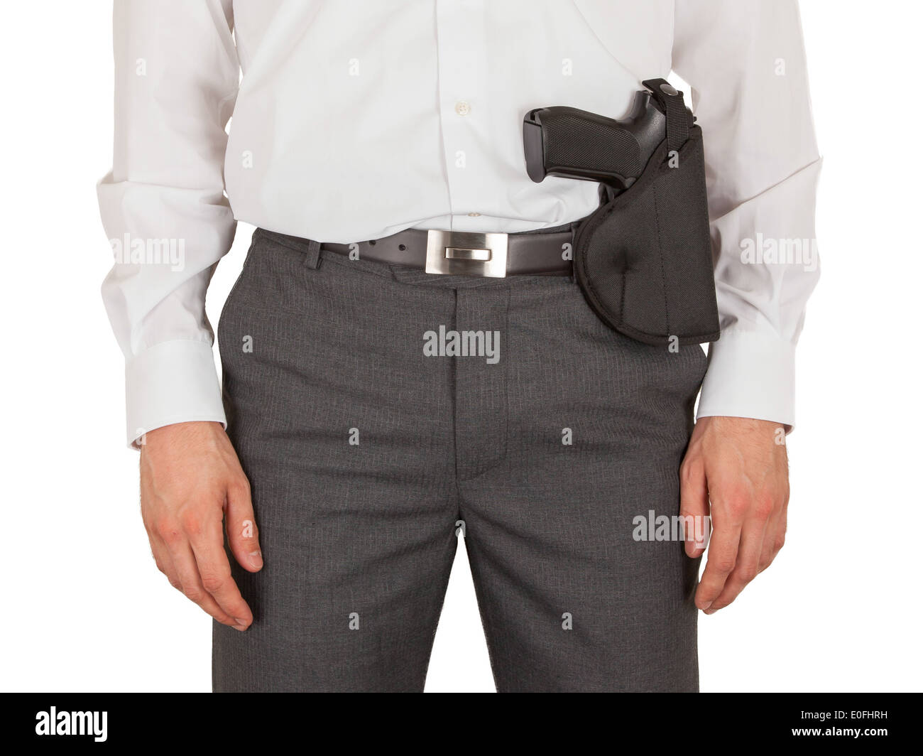 Secret service agent with a gun, isolated on white Stock Photo - Alamy