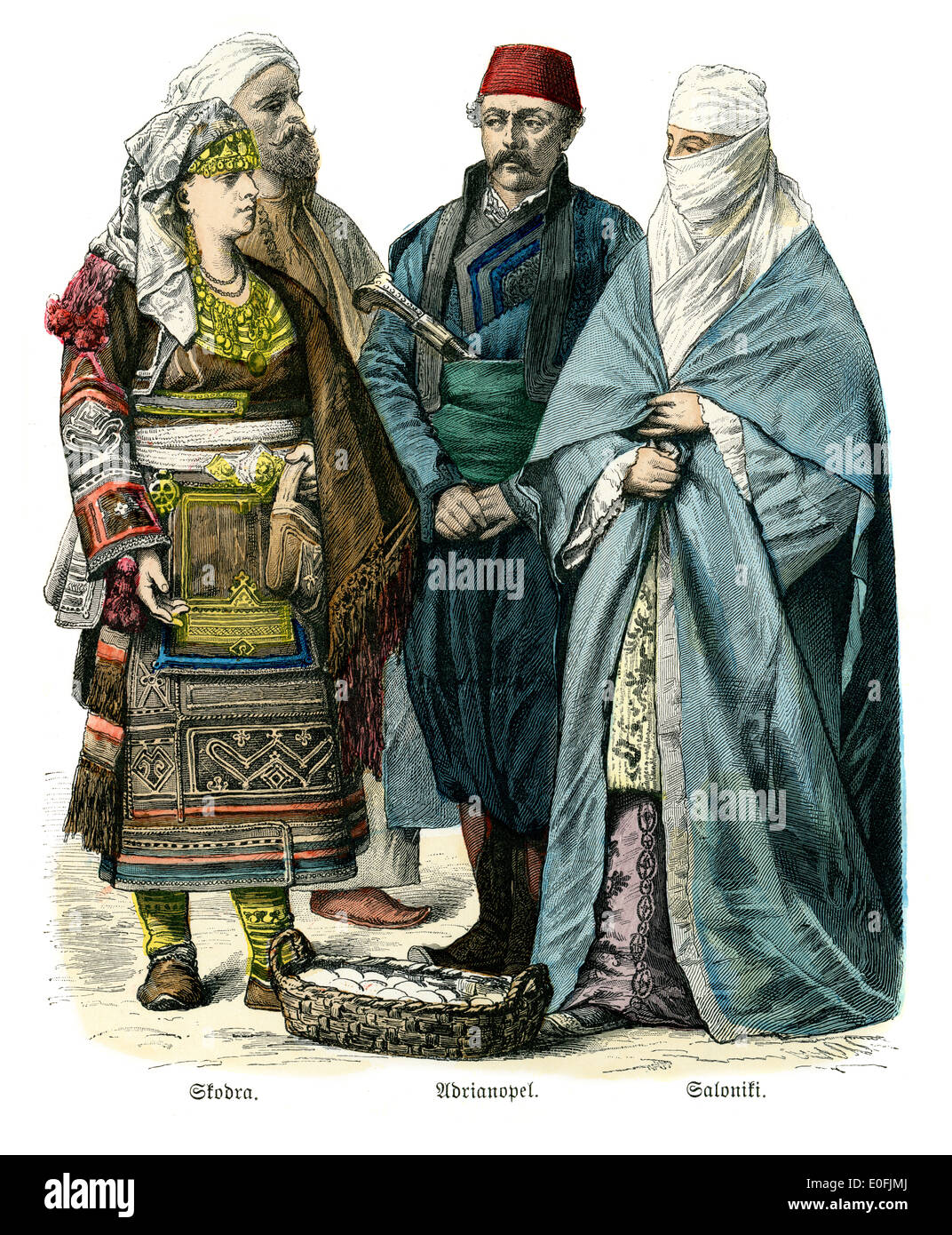 Traditional costumes of Turkey, 19th Century. Skodra, Adrianopel and ...