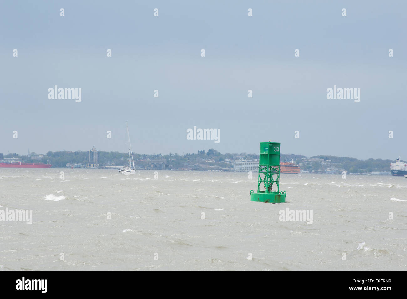 A windy day in New York harbor with Staten Island in the distance Stock ...