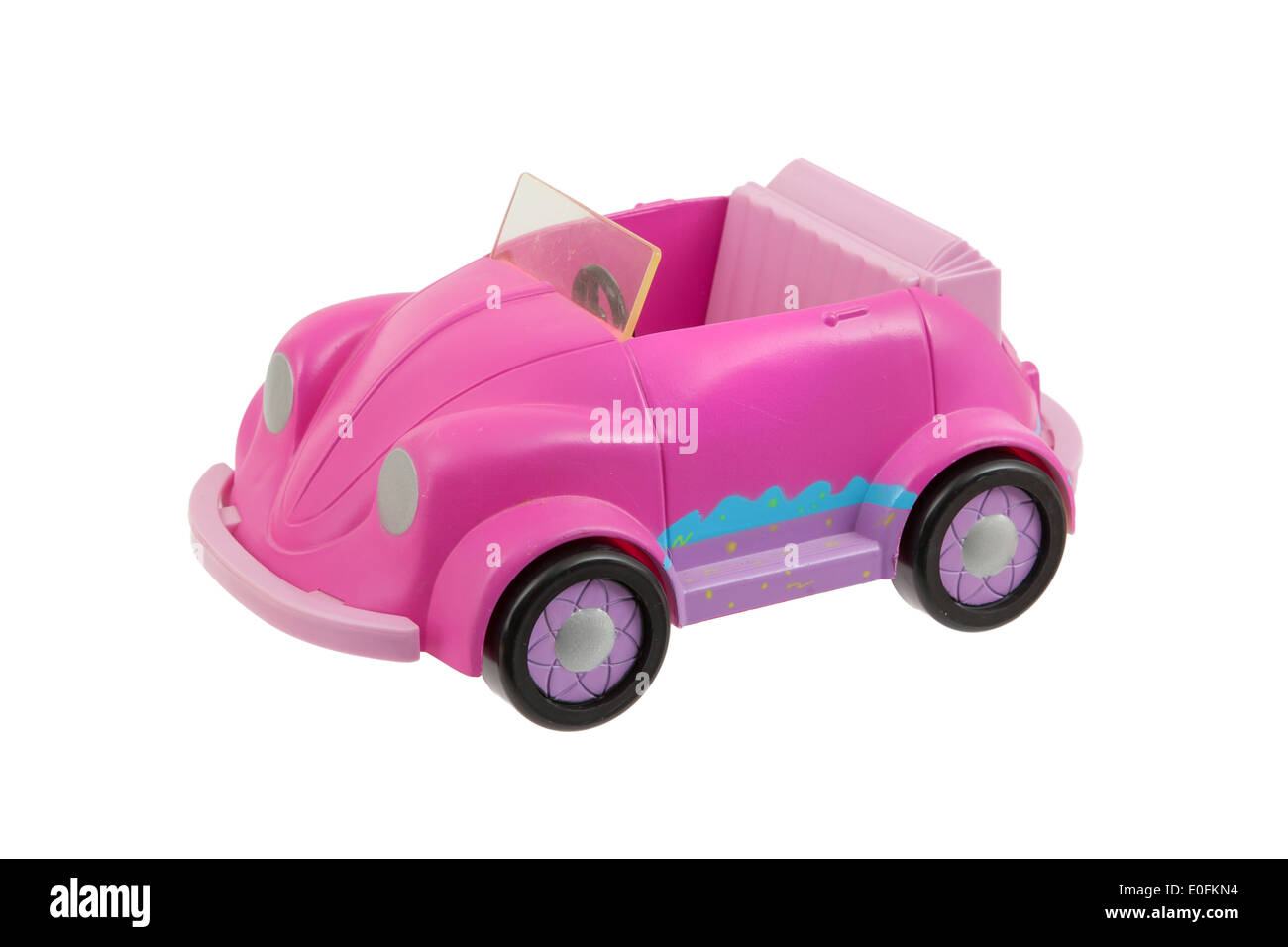 Old pink plastic toy car isolated on white Stock Photo - Alamy