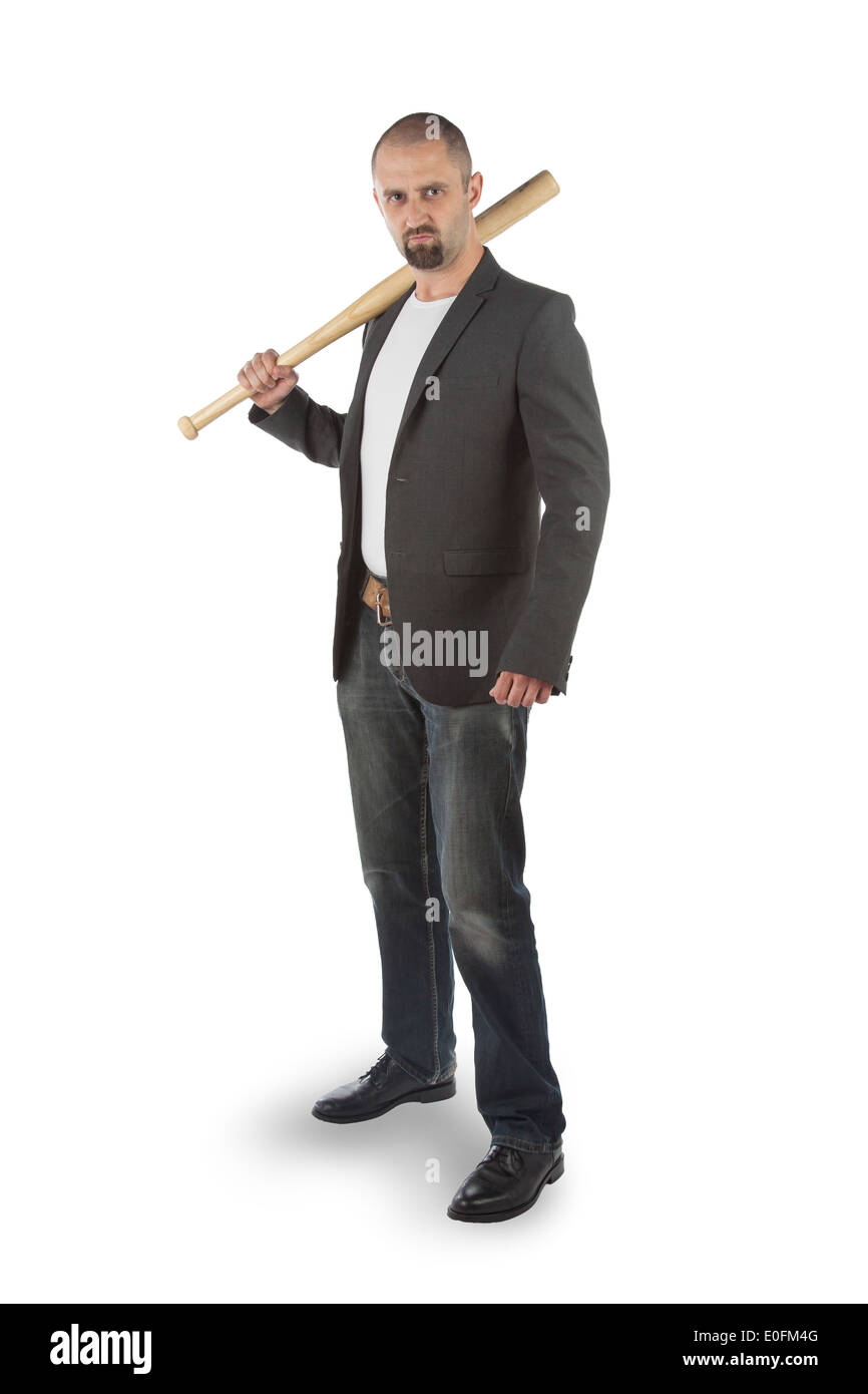 Angry man with baseball bat isolated on white Stock Photo - Alamy