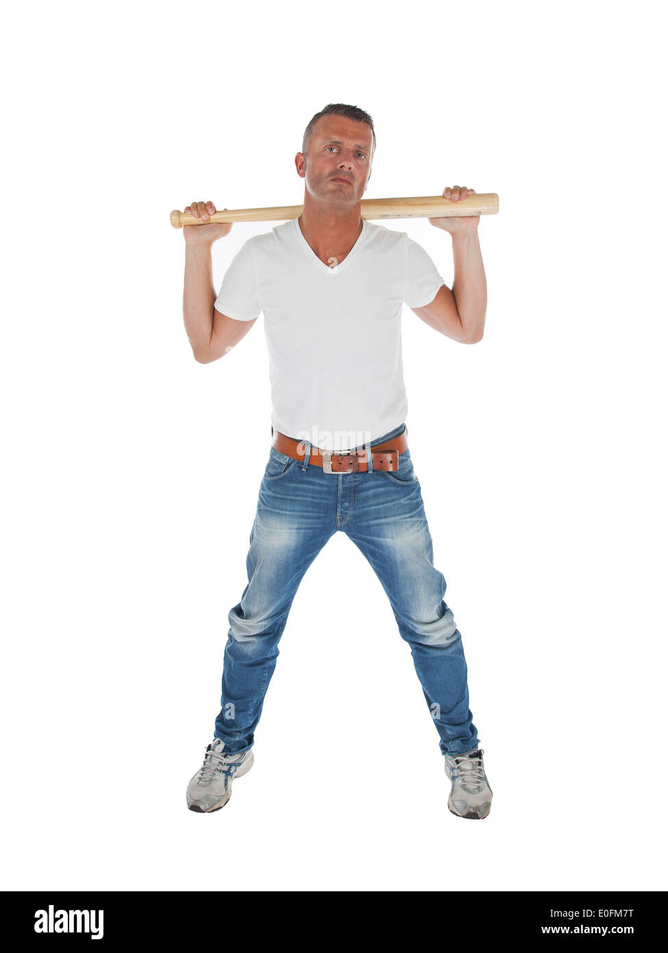 Angry looking man with bat, isolated on a white background Stock Photo ...