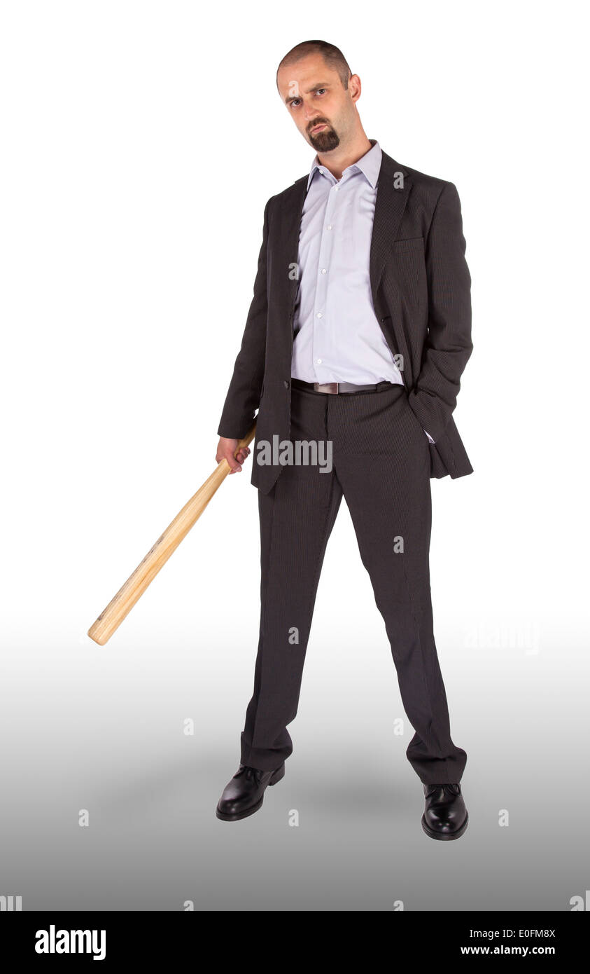 Angry looking man with bat, isolated on a white background Stock Photo ...