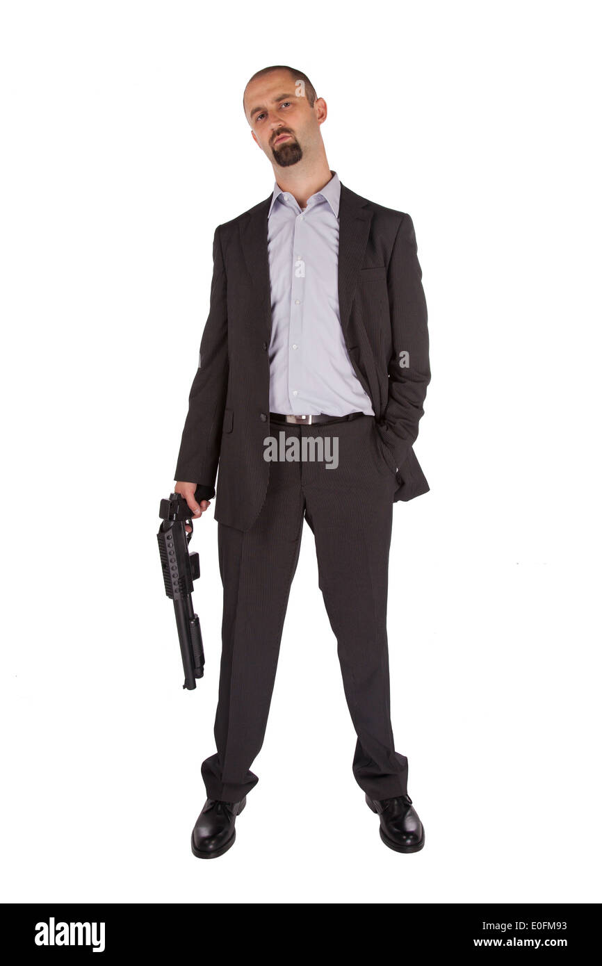 Mafia man is holding a shotgun, isolated on white Stock Photo - Alamy