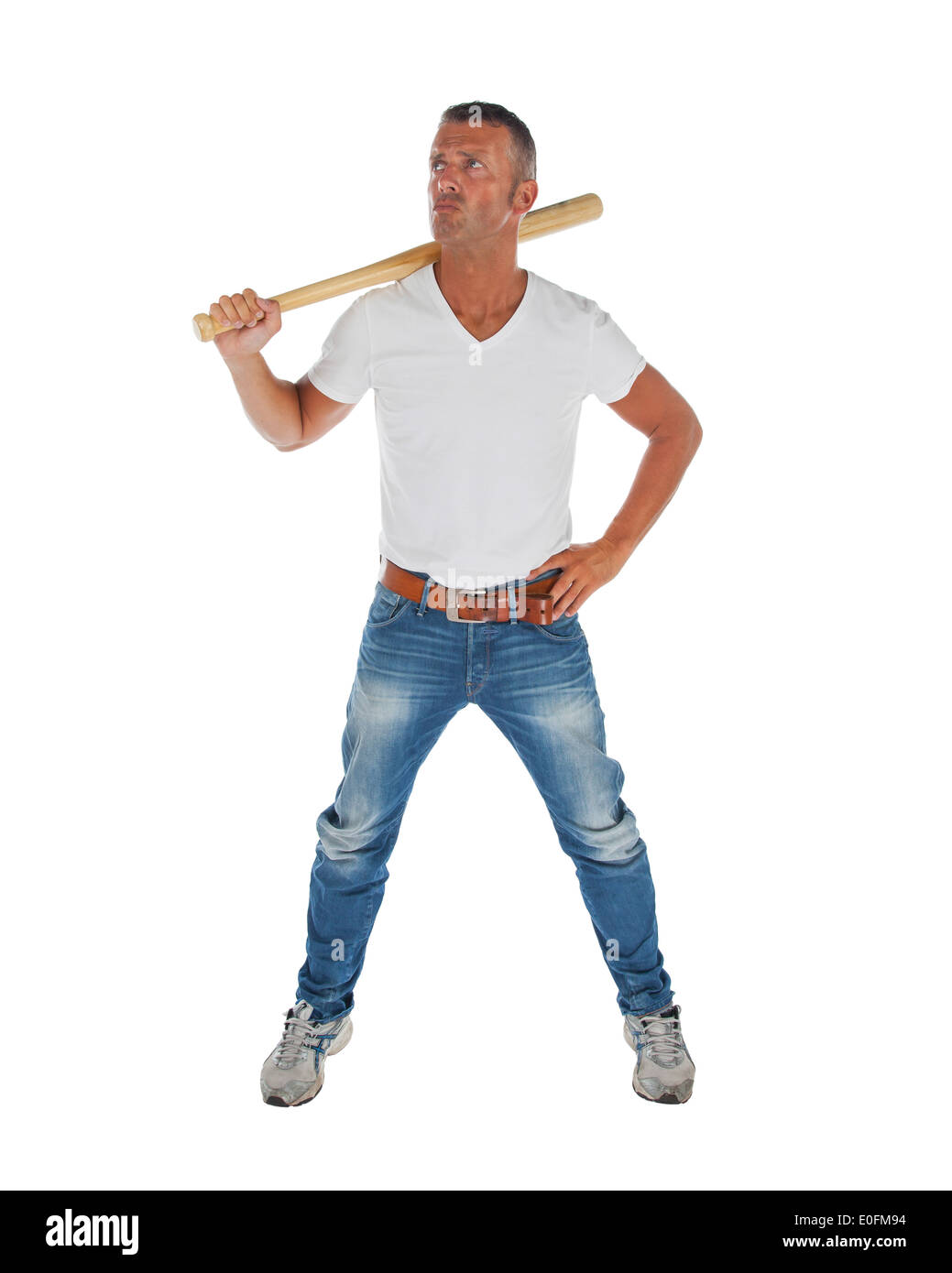 Angry looking man with bat, isolated on a white background Stock Photo ...