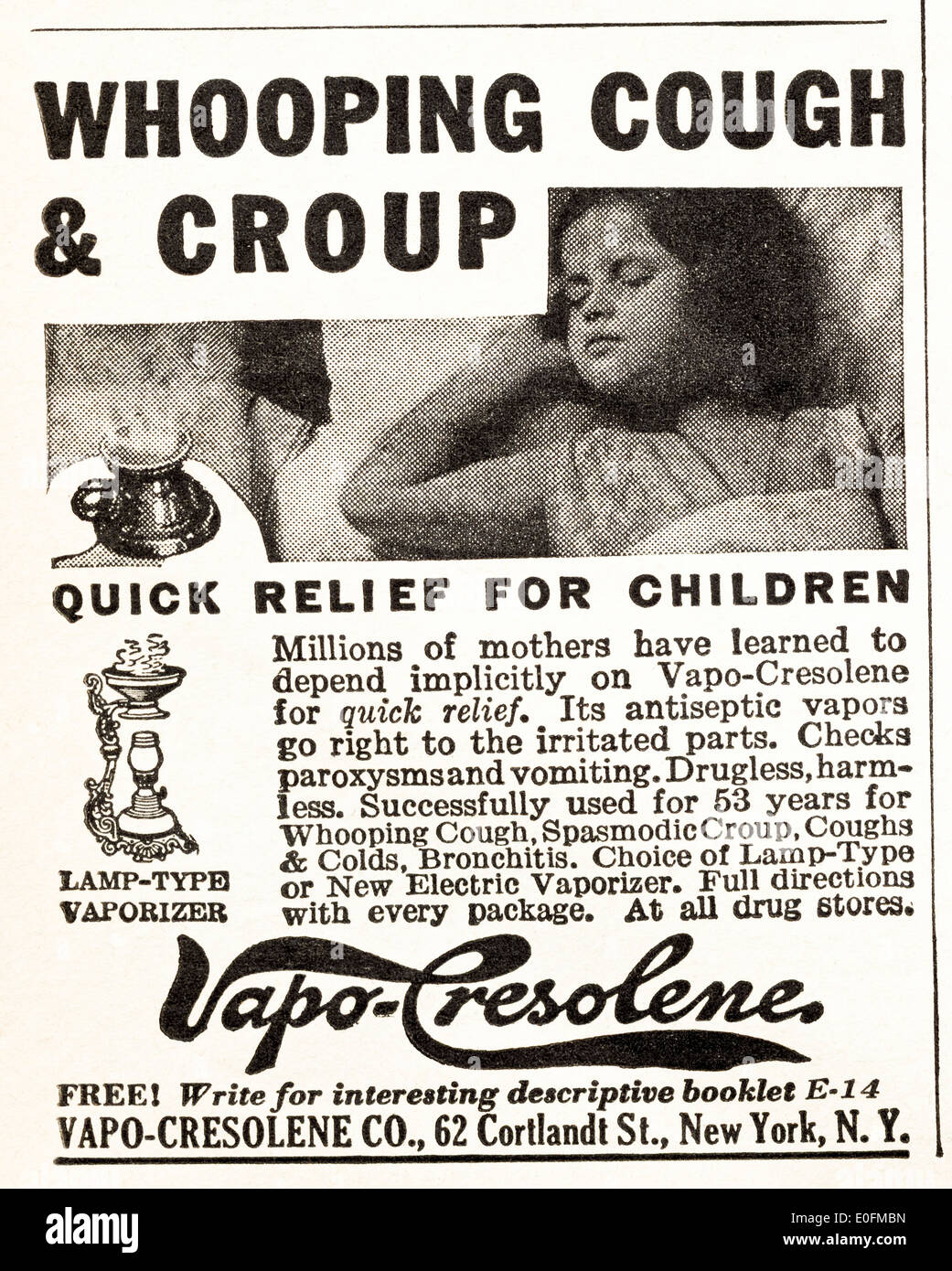 1930s advertisement for VAPO-CRESOLENE lamp vaporizer in American ...