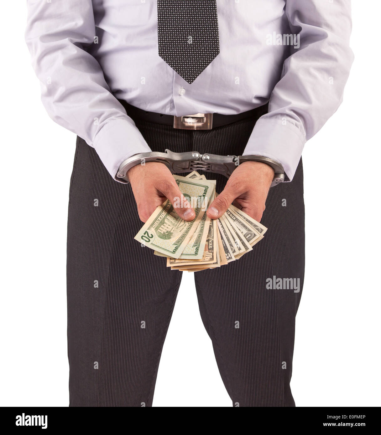 Business man in handcuffs arrested for bribe, isolated on white Stock ...
