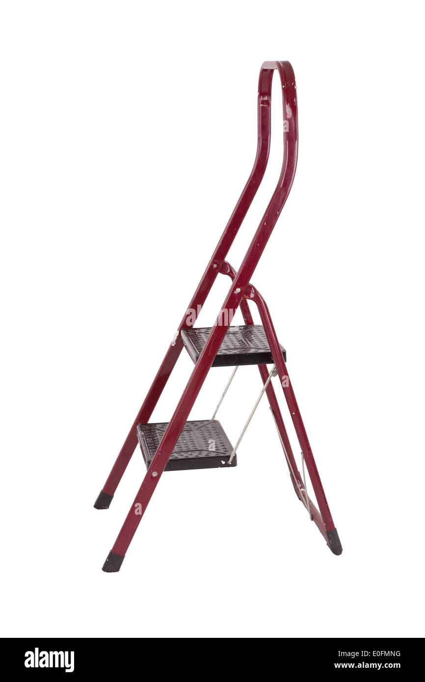 Old red step ladder isolated over white Stock Photo - Alamy