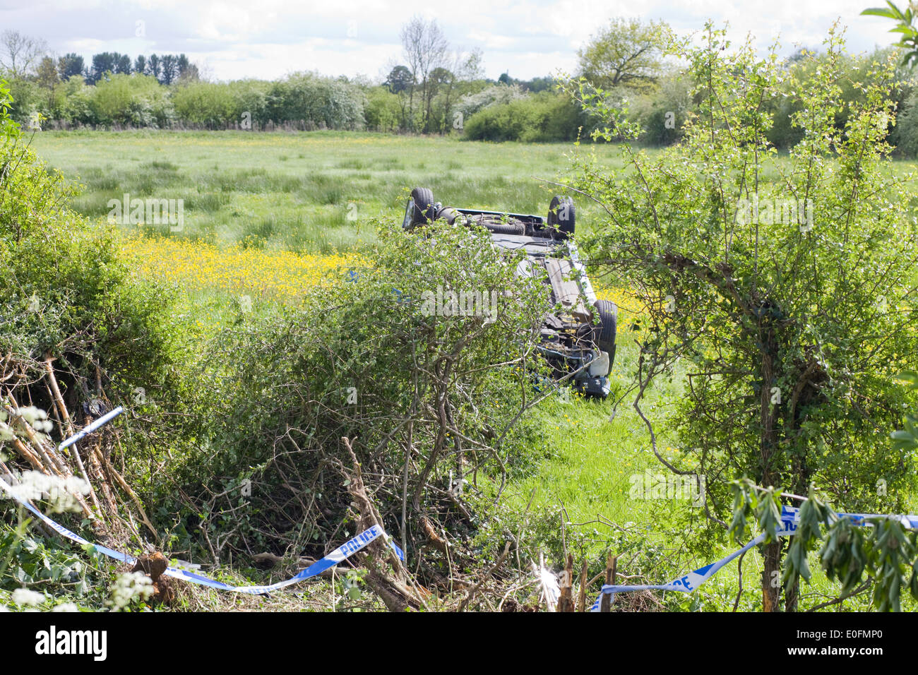 vehicle road accident, rolled car Stock Photo - Alamy