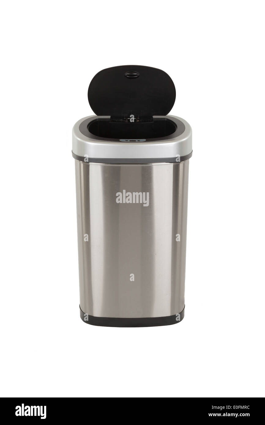 Open trash can, isolated on a white background Stock Photo - Alamy