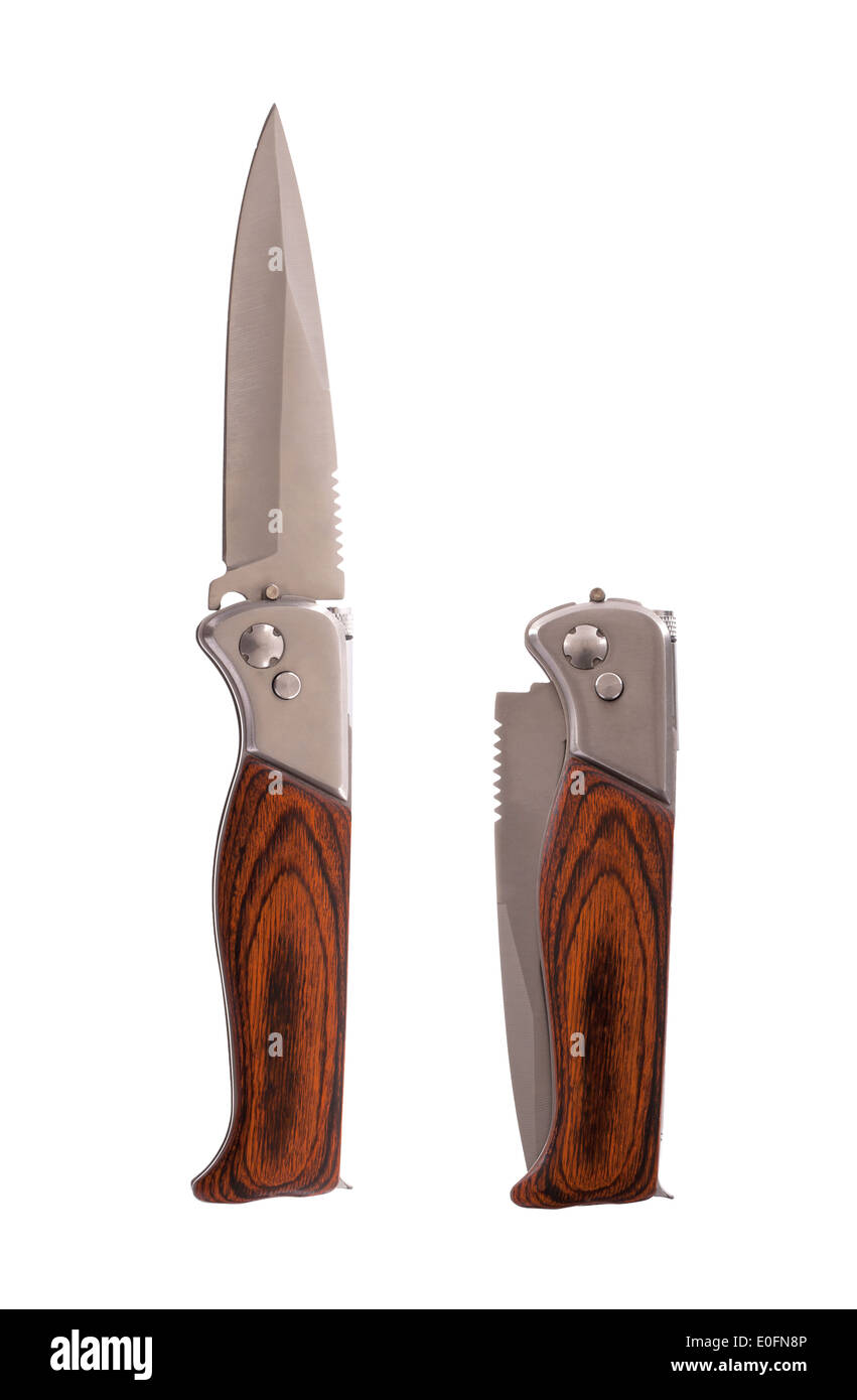 Pocket knife isolated on a white background, open and closed Stock ...