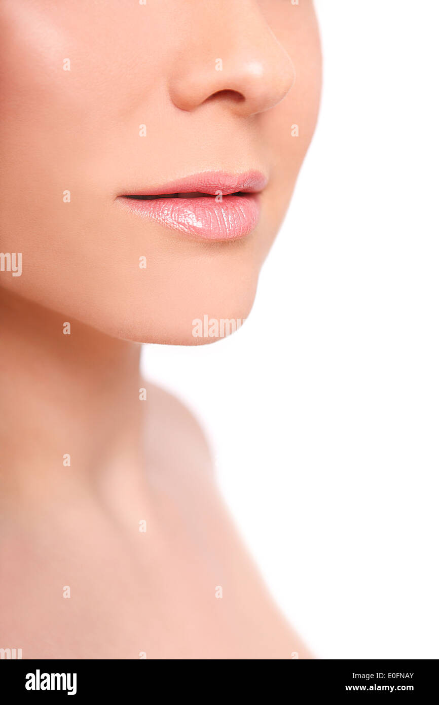Young woman with open lips Stock Photo - Alamy