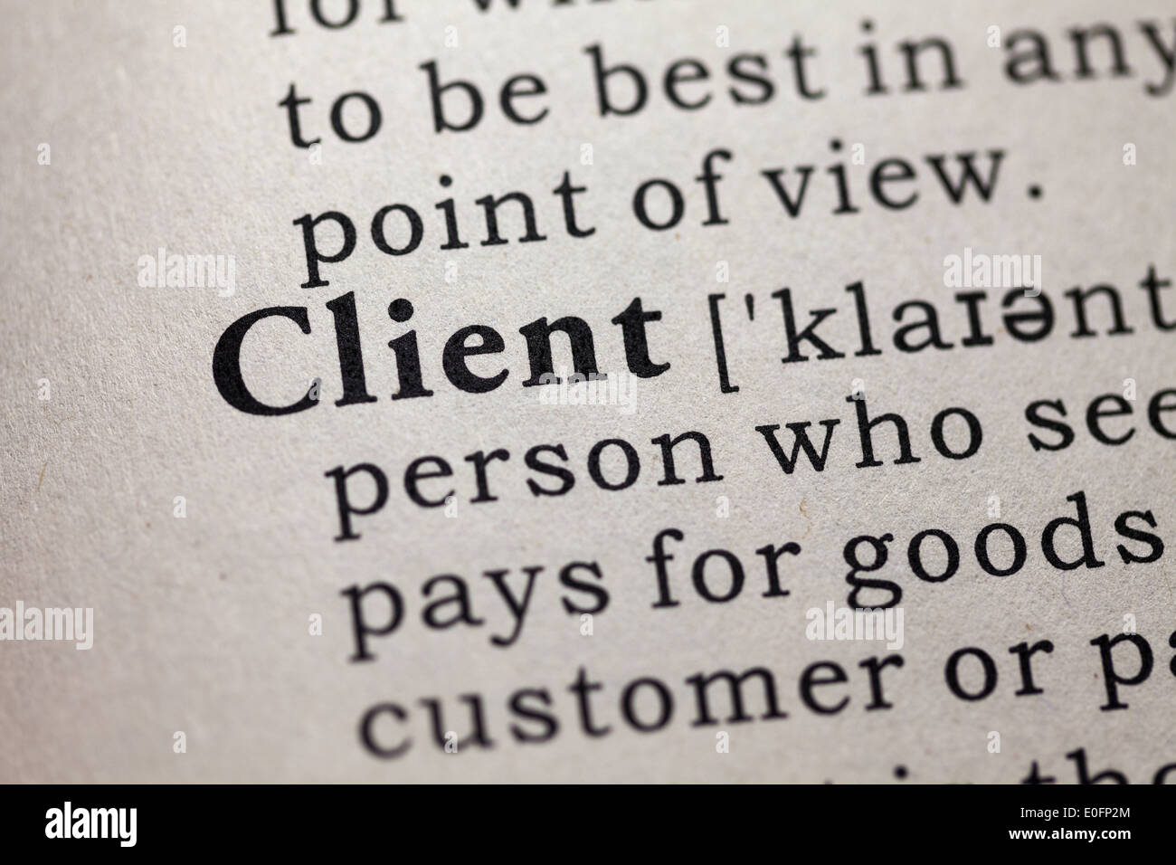 Fake Dictionary, Dictionary definition of the word client Stock Photo ...