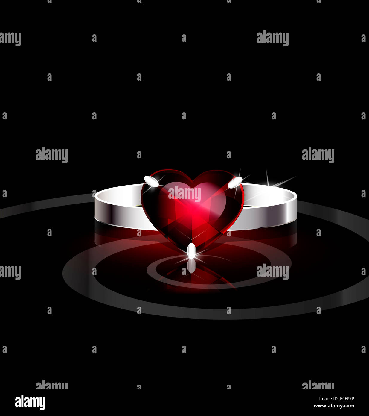 dark background and silver ring with red heart Stock Photo - Alamy