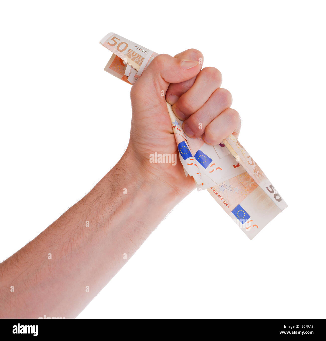 Many 50 euro bills in a hand, isolated on white Stock Photo - Alamy