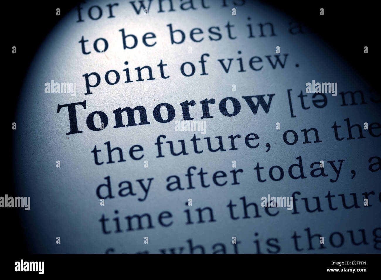Fake Dictionary, Dictionary definition of the word tomorrow Stock Photo ...