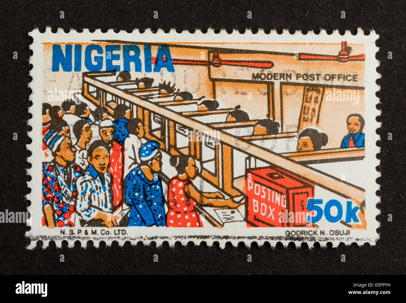 NIGERIA - CIRCA 1980: Stamp printed in Nigeria shows a modern post ...