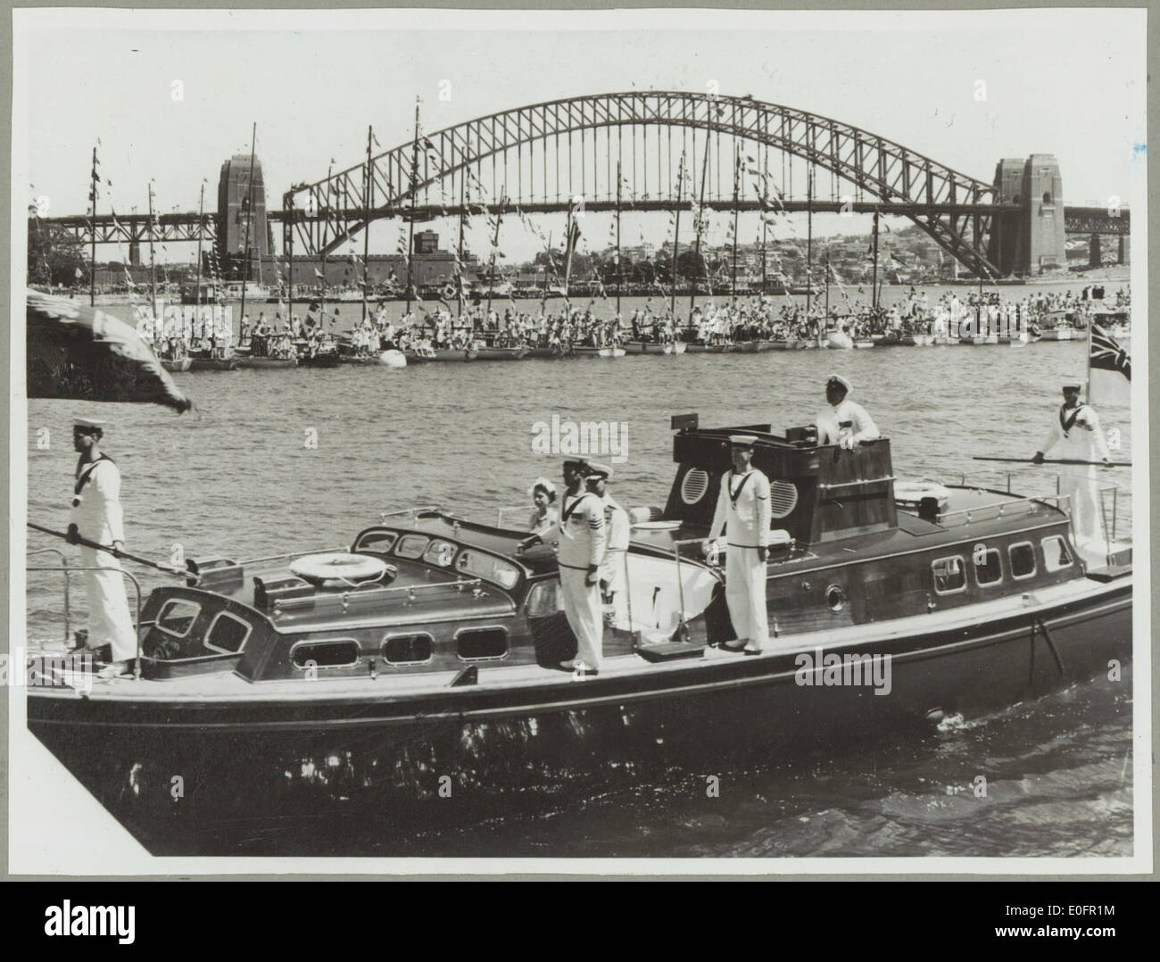 Queen Elizabeth II arrives at Farm Cove in Sydney during her 1954 royal ...