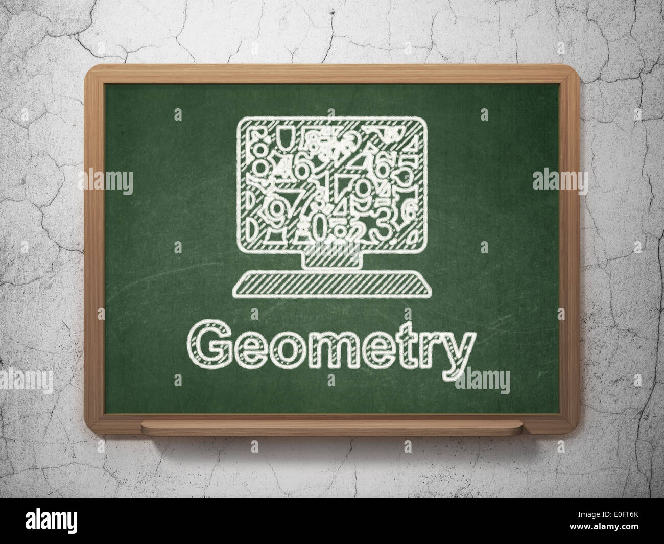 Education concept: Computer Pc and Geometry on chalkboard background ...