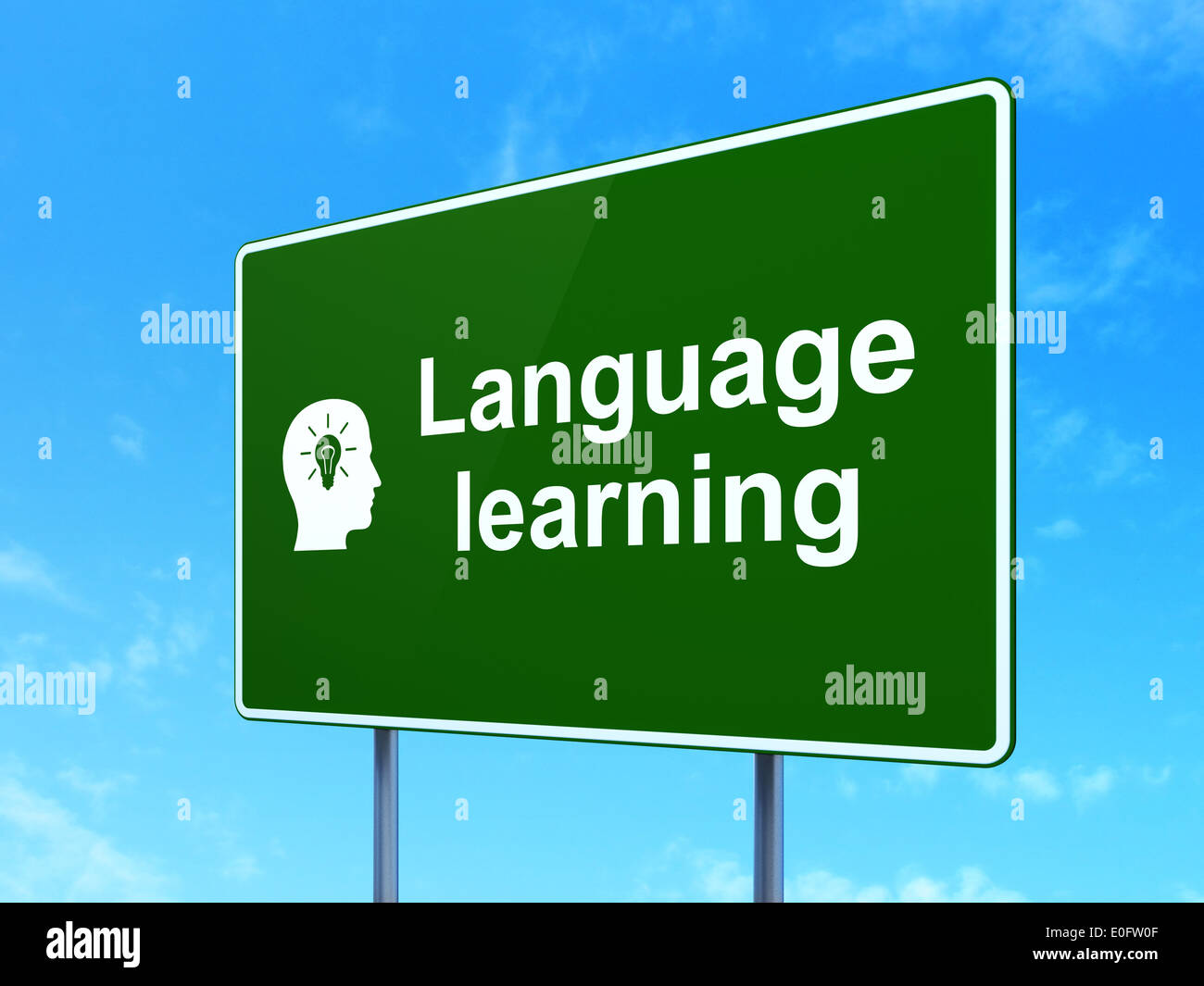 Education concept: Language Learning and Head With Light Bulb on road ...