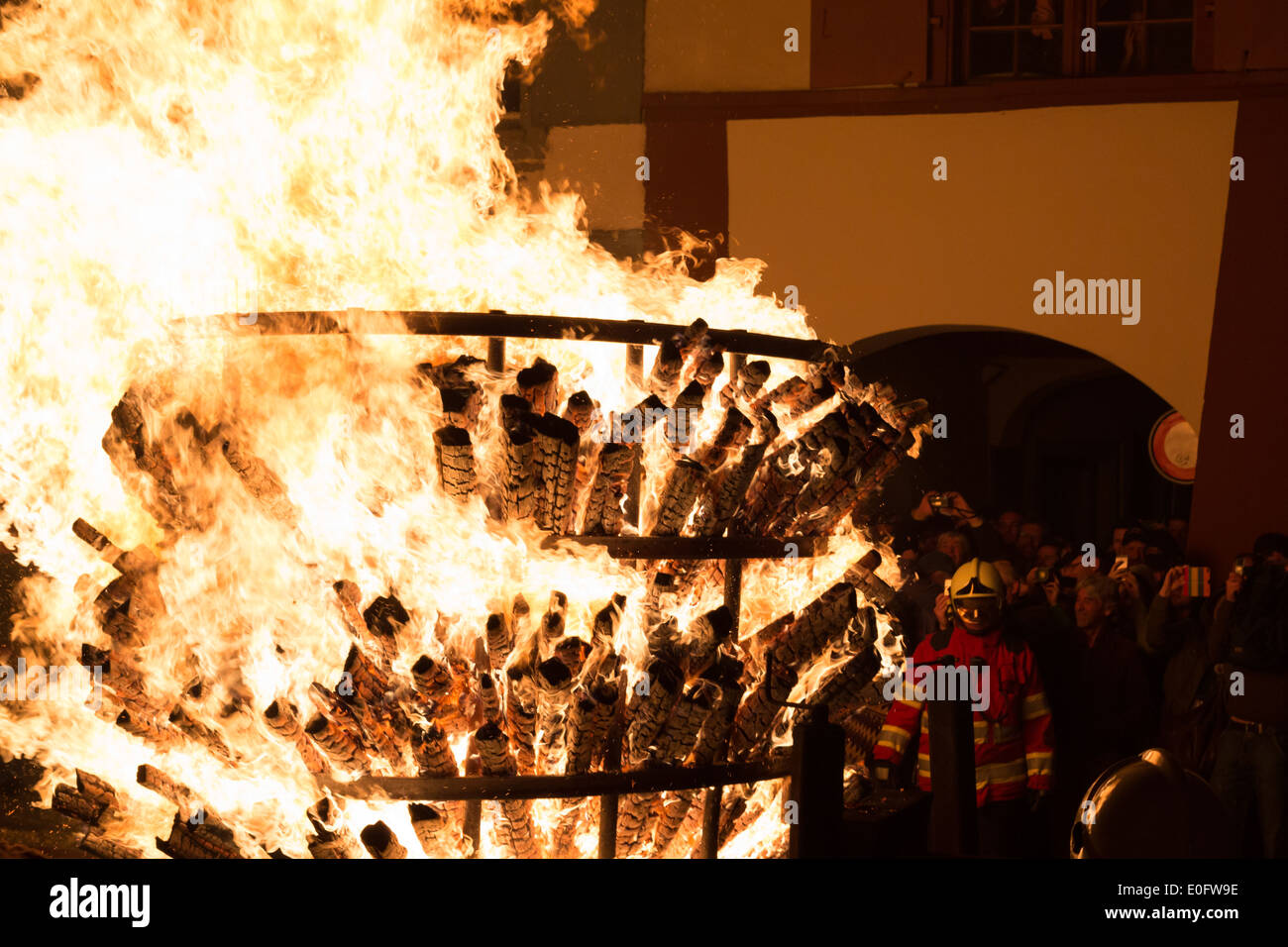 A photograph of a large bonfire at the festival known as Chienbäse, in ...