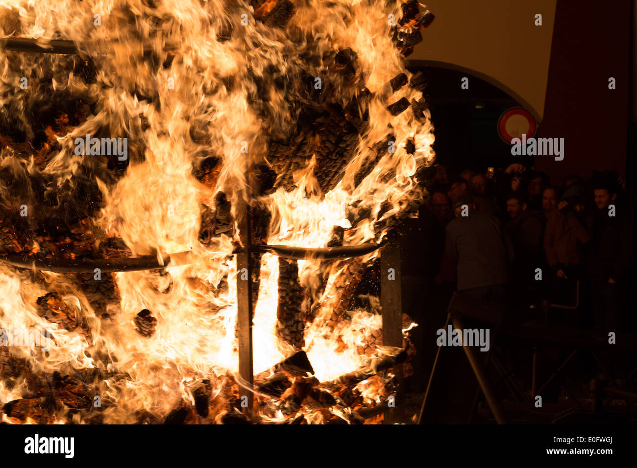 A photograph of a large bonfire at the festival known as Chienbäse, in ...