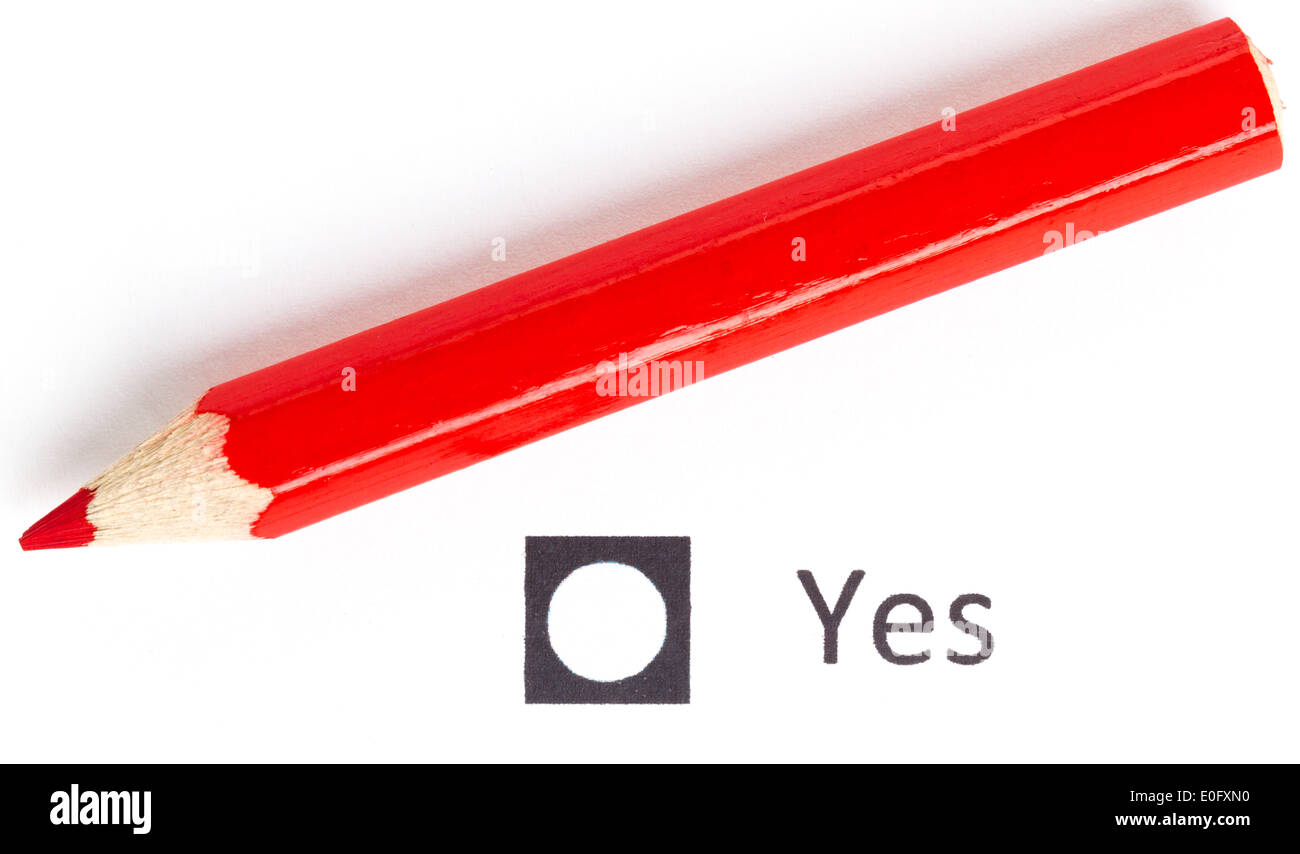 Red pencil choosing between yes or no (voting Stock Photo - Alamy